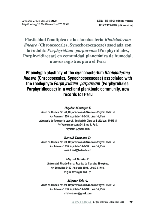 (PDF) Plasticidad fenotípica de la cianobacteria Rhabdoderma lineare ...