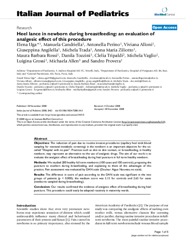 (PDF) Heel lance in newborn during breastfeeding: an evaluation of ...
