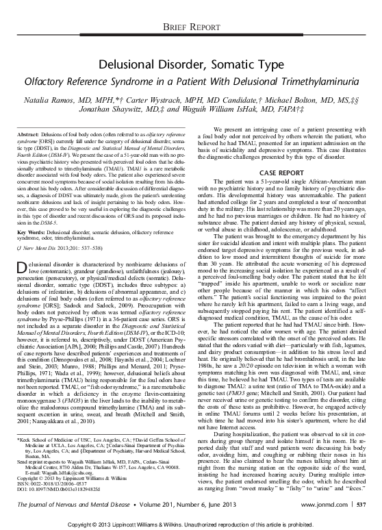 (PDF) Delusional Disorder, Somatic Type