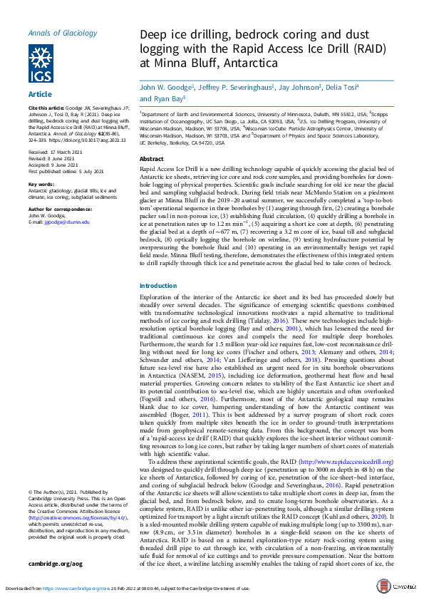 (PDF) Deep ice drilling, bedrock coring and dust logging with the Rapid Access Ice Drill (RAID ...