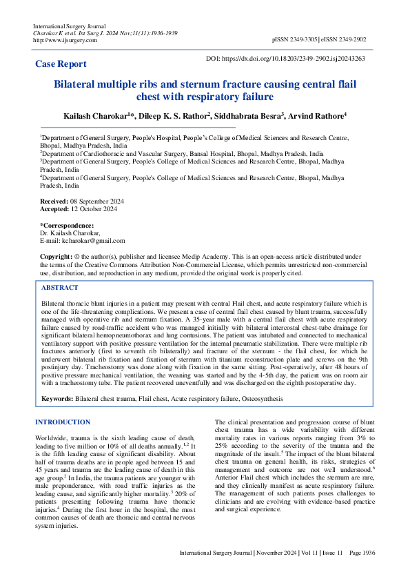 (PDF) Bilateral multiple ribs and sternum fracture causing central ...