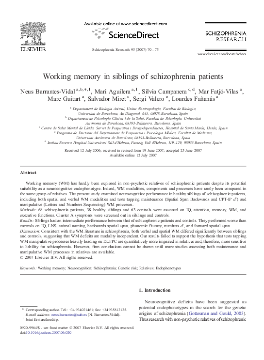 (PDF) Working memory in siblings of schizophrenia patients | Marc Guitart - Academia.edu