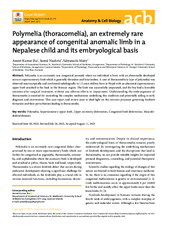 (PDF) Polymelia (thoracomelia), an extremely rare appearance of ...