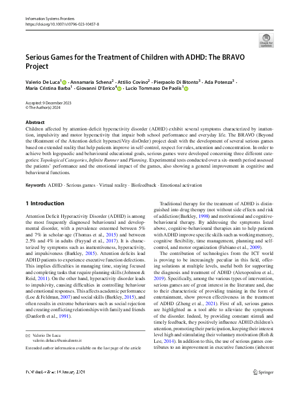 (PDF) Serious Games for the Treatment of Children with ADHD: The BRAVO ...