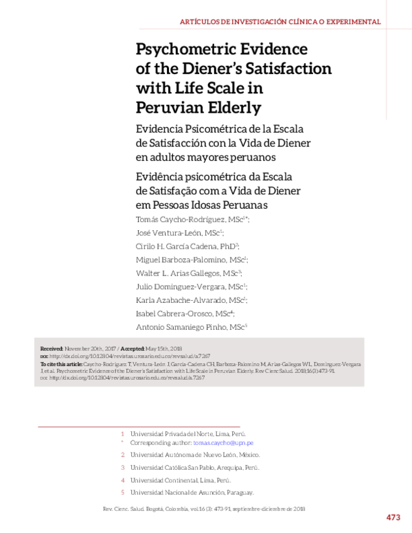 (PDF) Psychometric Evidence of the Diener’s Satisfaction with Life ...