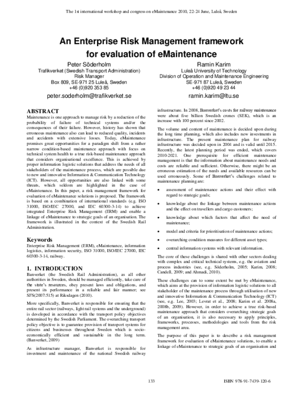 (PDF) An Enterprise Risk Management framework for evaluation of ...