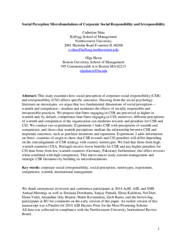 (PDF) Social Perception Microfoundations of Corporate Social ...