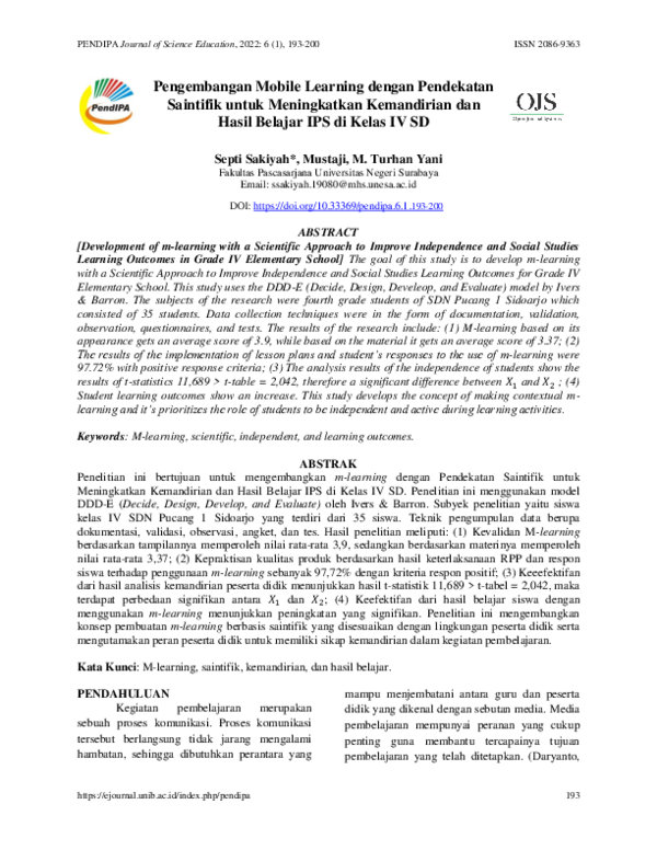 (PDF) Pengembangan Mobile Learning dengan Pendekatan Saintifik untuk Meningkatkan Kemandirian ...