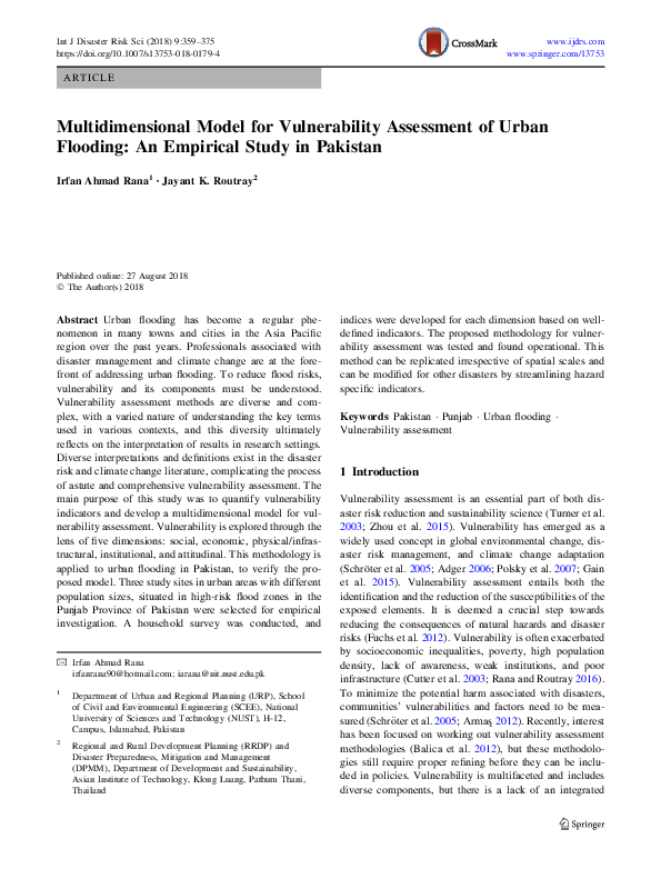 (PDF) Multidimensional Model for Vulnerability Assessment of Urban Flooding: An Empirical Study ...