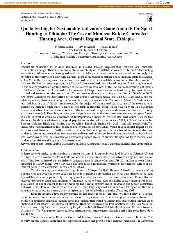 (PDF) Quota Setting for Sustainable Utilization Game Animals for Sport ...