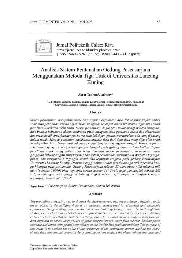 (PDF) Analisis Sistem Pentanahan Gedung Pascasarjana Menggunakan Metoda ...