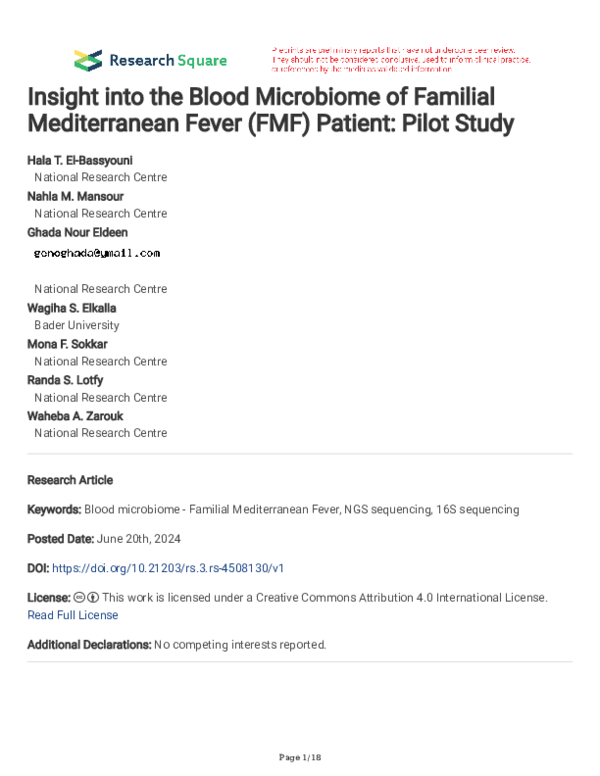 (PDF) Insight into the Blood Microbiome of Familial Mediterranean Fever ...