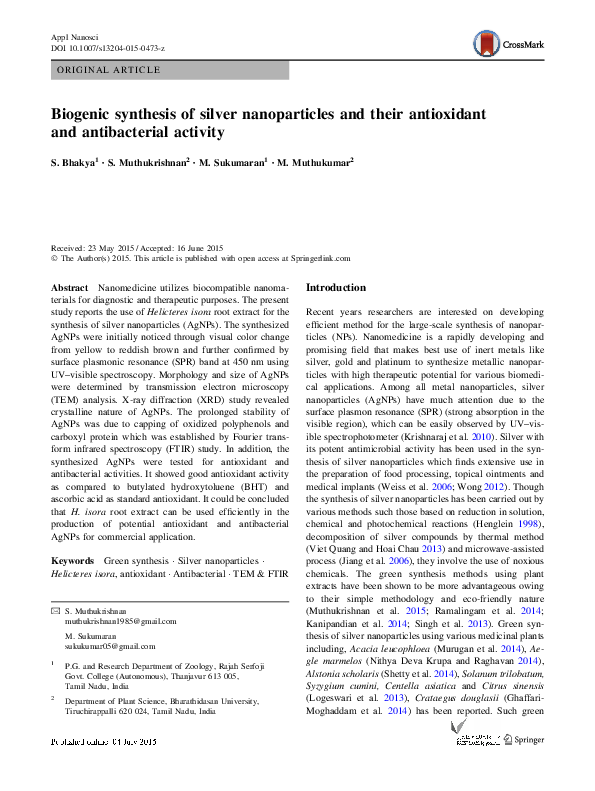 (PDF) Biogenic synthesis of silver nanoparticles and their synergistic effect with antibiotics ...