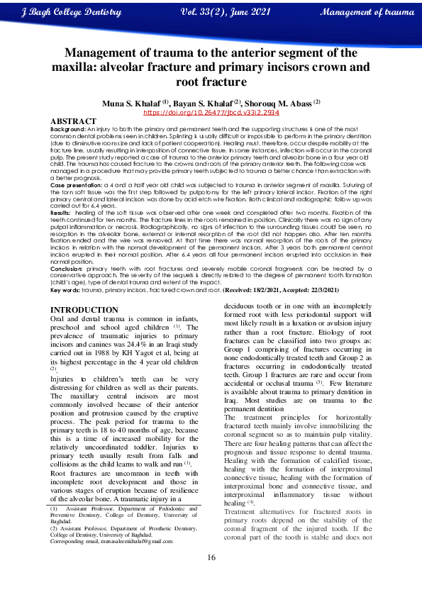 (PDF) Management of trauma to the anterior segment of the maxilla ...