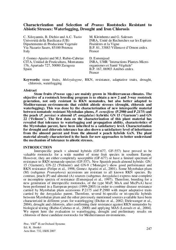 (PDF) Characterization and Selection of Prunus Rootstocks Resistant to ...