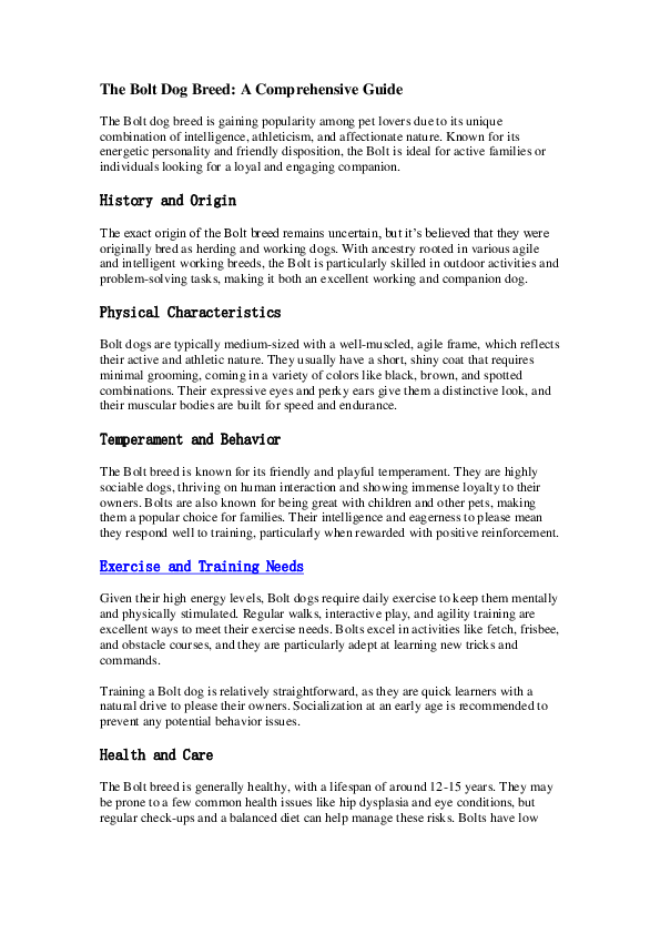 (PDF) The Bolt Dog: Traits and History Explained