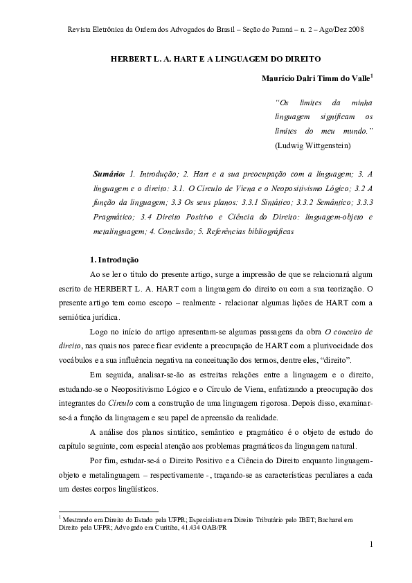 (PDF) Herbert L. A. Hart e a linguagem do direito