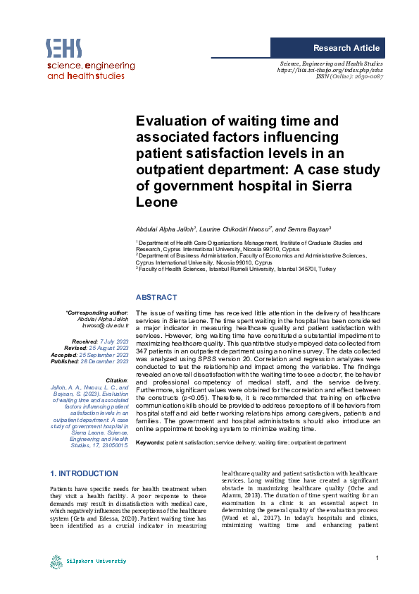 (PDF) Evaluation of waiting time and associated factors influencing ...