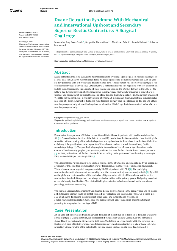 (PDF) Duane Retraction Syndrome With Mechanical and Innervational ...