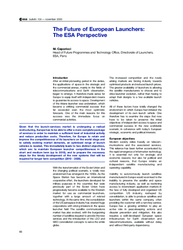 (PDF) The Future of European Launchers : The ESA Perspective