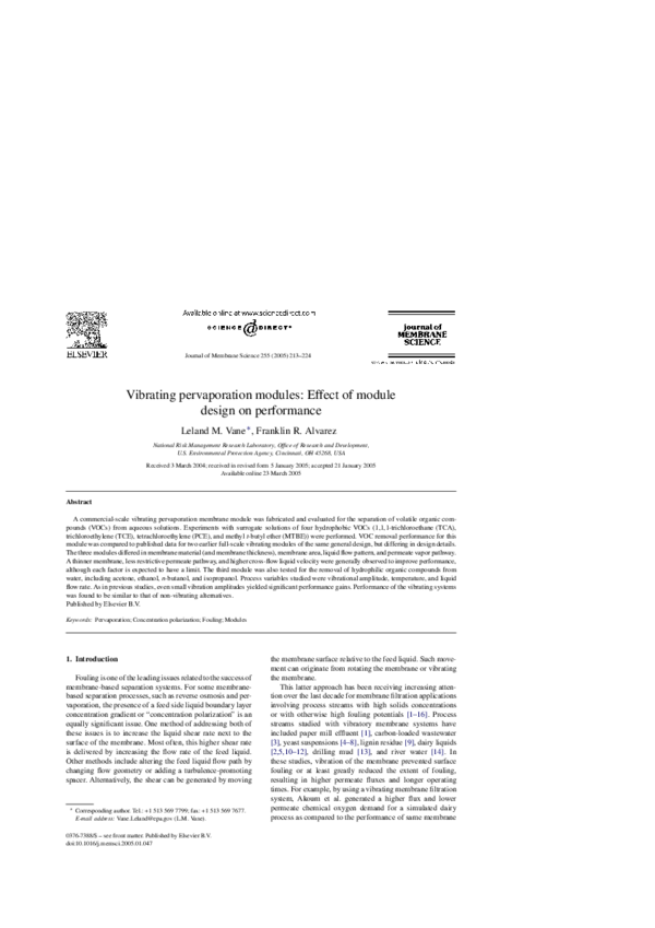 (PDF) Vibrating pervaporation modules: Effect of module design on ...