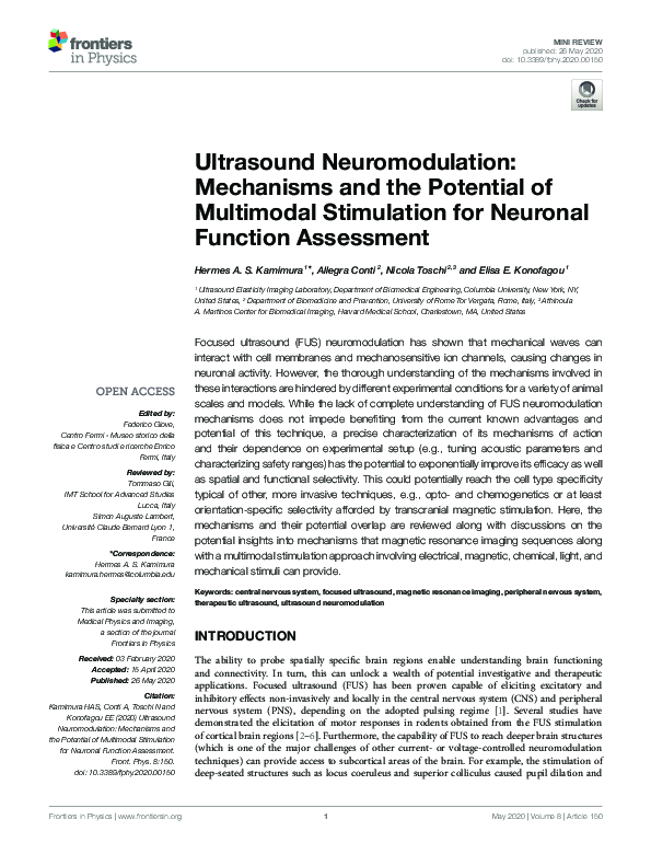 (PDF) Ultrasound Neuromodulation: Mechanisms and the Potential of Multimodal Stimulation for ...