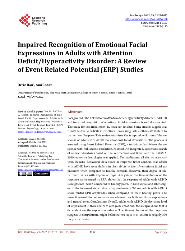 (PDF) Impaired Recognition of Emotional Facial Expressions in Adults with Attention Deficit ...