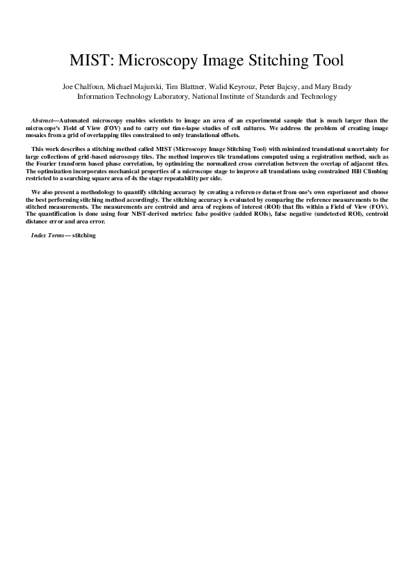 (PDF) MIST: Microscopy Image Stitching Tool | Peter Bajcsy - Academia.edu