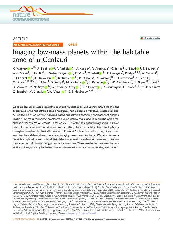 (PDF) Imaging low-mass planets within the habitable zone of α Centauri
