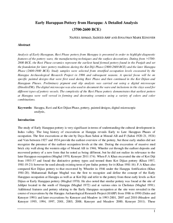 (PDF) Early Harappan Pottery from Harappa: A Detailed Analysis (3700 ...