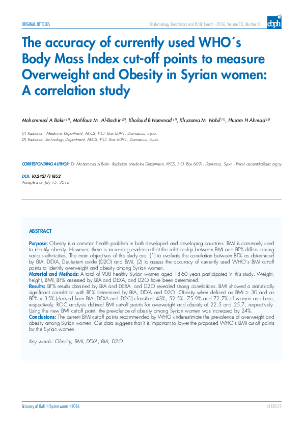 (PDF) The accuracy of currently used WHO´s Body Mass Index cut-off ...