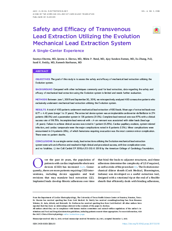 (PDF) Safety and Efficacy of Transvenous Lead Extraction Utilizing the ...