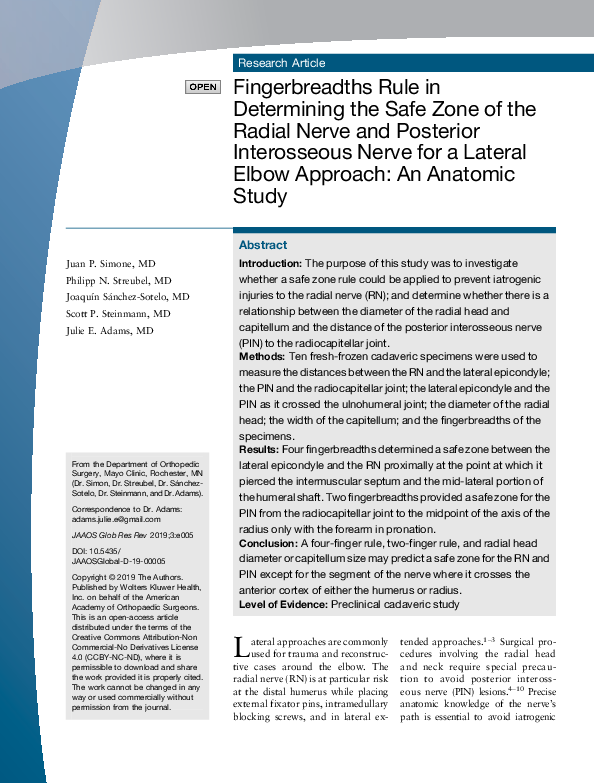 (PDF) Fingerbreadths Rule in Determining the Safe Zone of the Radial ...