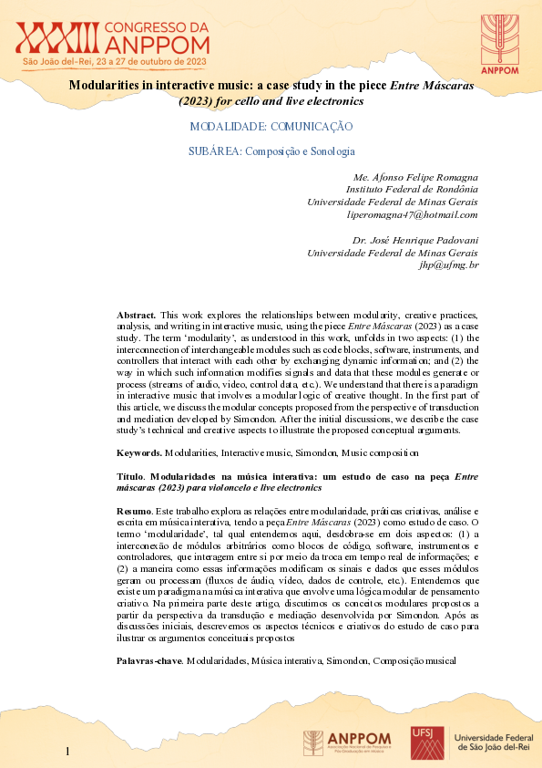 (PDF) Modularities in interactive music: a case study in the piece ...