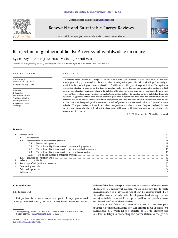 (PDF) Reinjection in geothermal fields: A review of worldwide experience