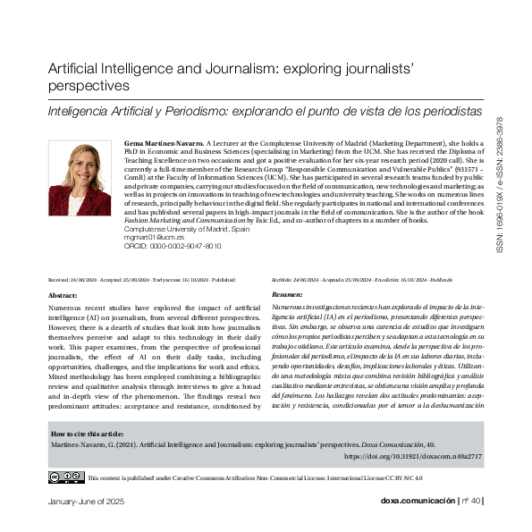 (PDF) Artificial Intelligence and Journalism: exploring journalists' perspectives