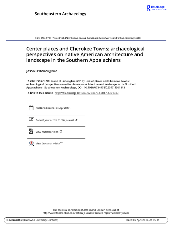 (PDF) Center Places and Cherokee Towns: Archaeological Perspectives on ...