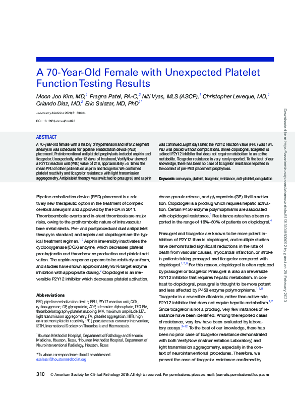 (PDF) A 70-Year-Old Female with Unexpected Platelet Function Testing ...
