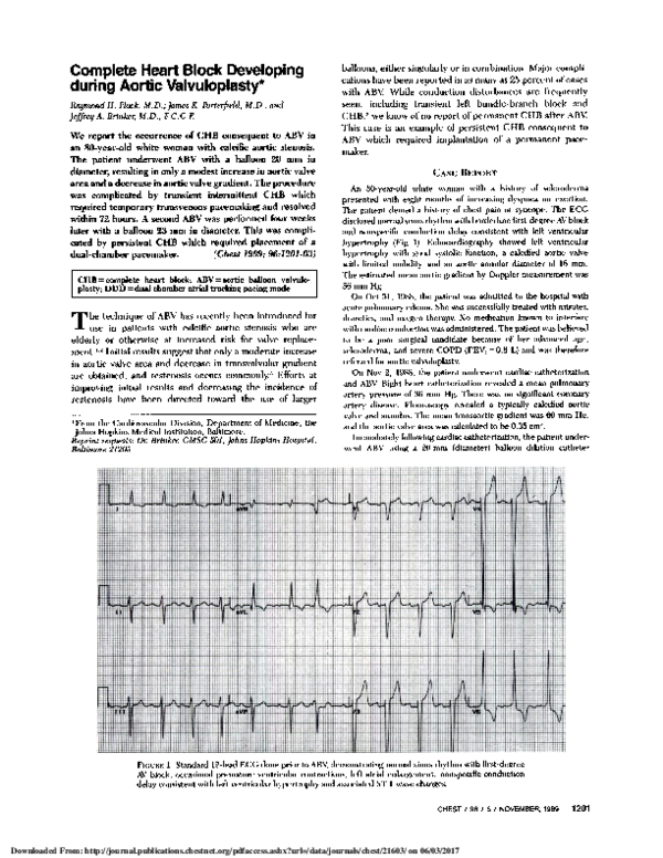 (PDF) Complete Heart Block Developing during Aortic Valvuloplasty ...