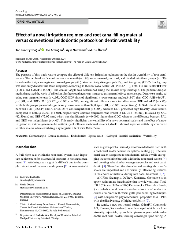 Pdf Effect Of A Novel Irrigation Regimen And Root Canal Filling