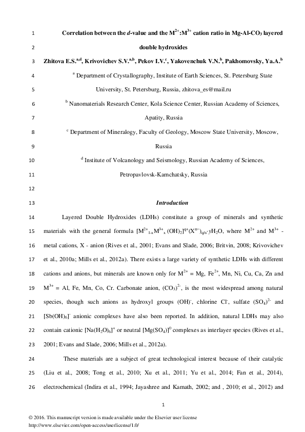 (PDF) Correlation between the d-value and the M2+:M3+ cation ratio in Mg–Al–CO3 layered double ...