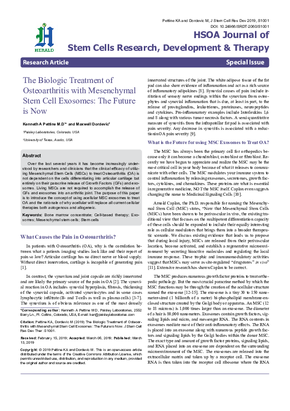 (PDF) Mesenchymal Stem Cell Exosomes in Osteoarthritis Treatment