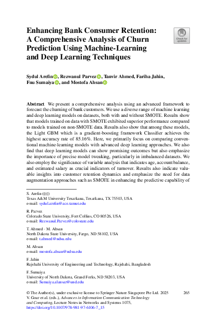 (PDF) Enhancing Bank Consumer Retention: A Comprehensive Analysis of Churn Prediction Using ...