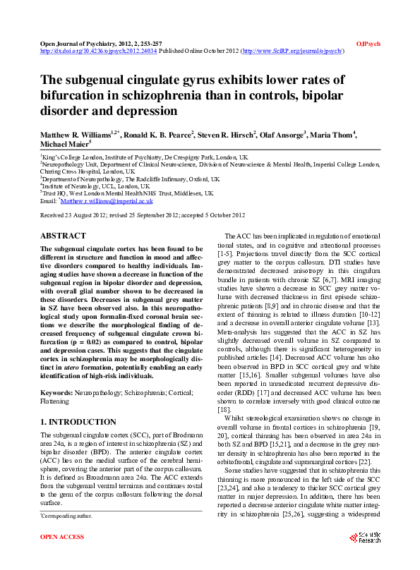 (PDF) The subgenual cingulate gyrus exhibits lower rates of bifurcation ...