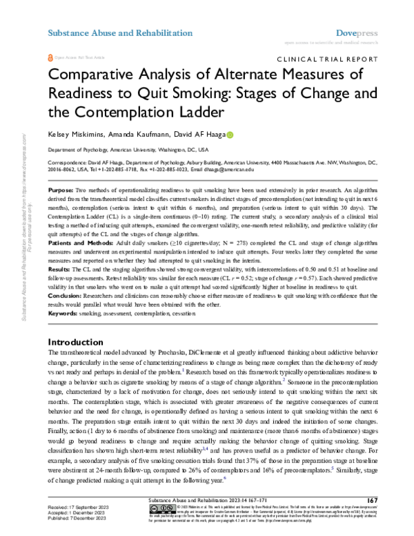 (PDF) Comparative Analysis of Alternate Measures of Readiness to Quit ...