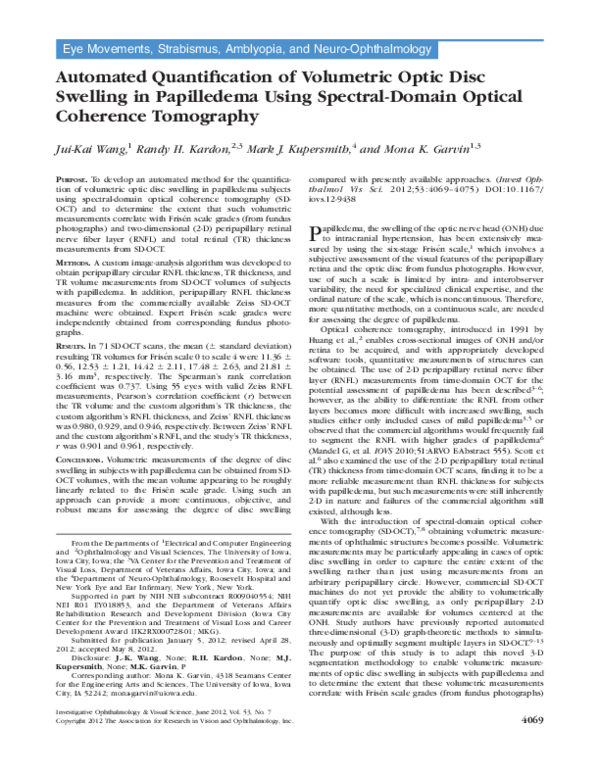 (PDF) Automated Quantification of Volumetric Optic Disc Swelling in Papilledema Using Spectral ...