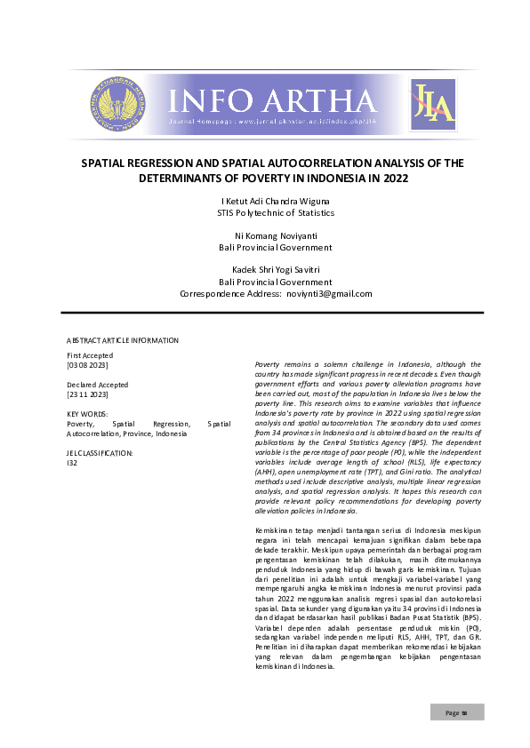 (PDF) Spatial Regression and Spatial Autocorrelation Analysis of the Determinants of Poverty in ...