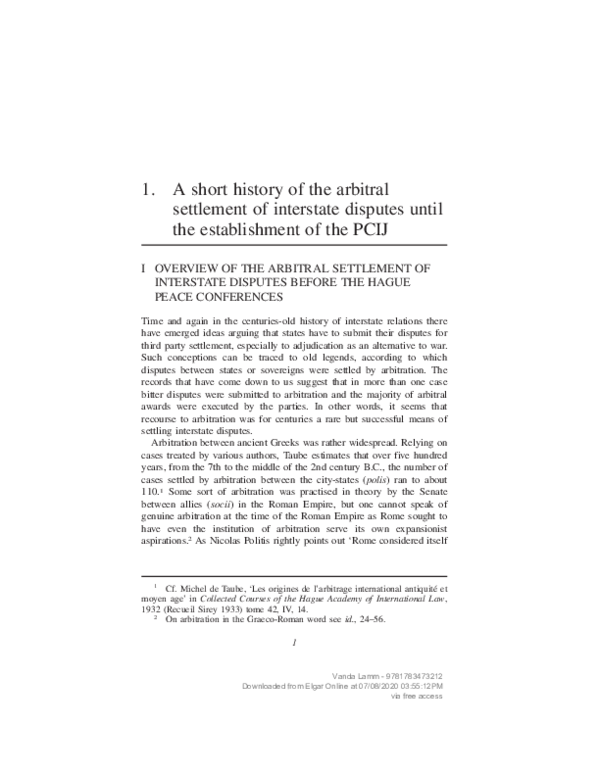 (PDF) A short history of the arbitral settlement of interstate disputes ...
