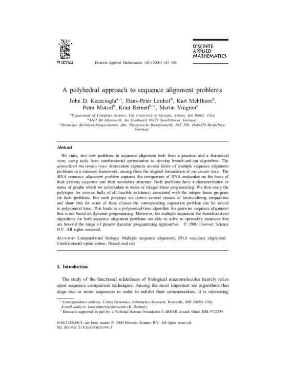 (PDF) A polyhedral approach to sequence alignment problems