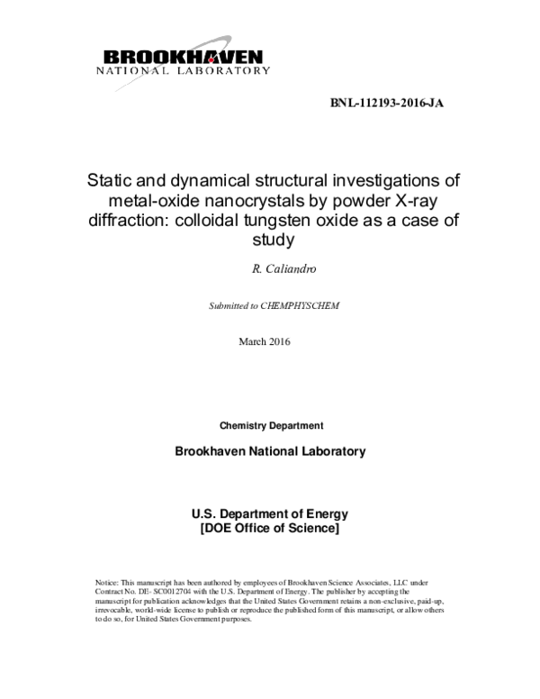(PDF) Static and Dynamical Structural Investigations of Metal‐Oxide ...